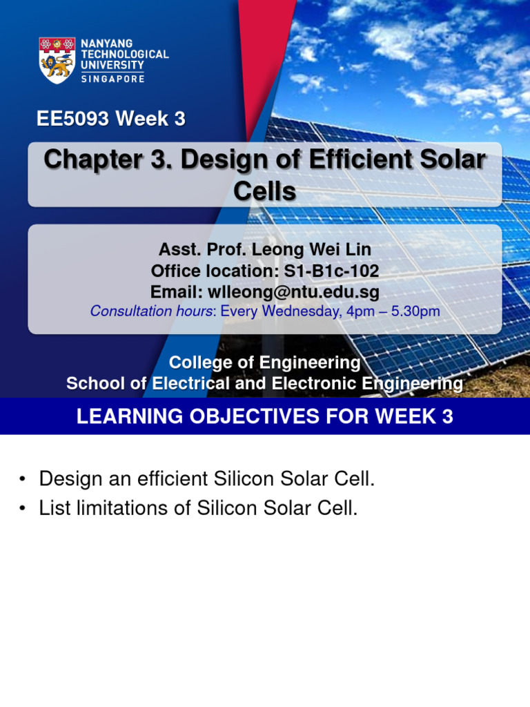 Lecture 3 Design of Efficient Solar Cells & Manufacturing of ...