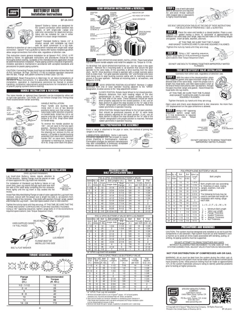 Spears Butterfly Valve Installation | PDF | Screw | Valve