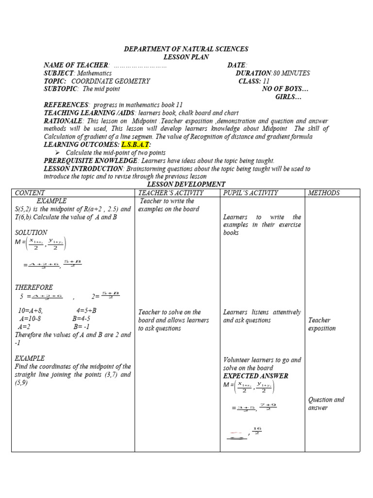 GRADE 11 MATHEMATICS COORDINATE GEOMETRY - The Mid Point 2 Editable ...