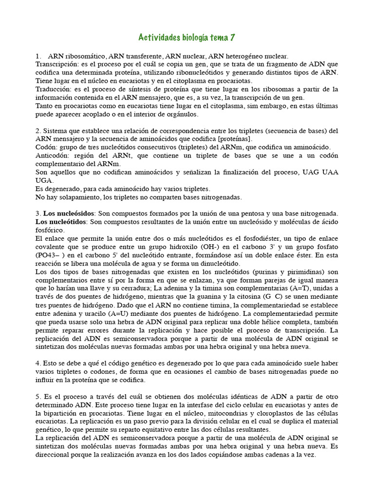 Actividades Tema 7 | PDF | Rna | Adn