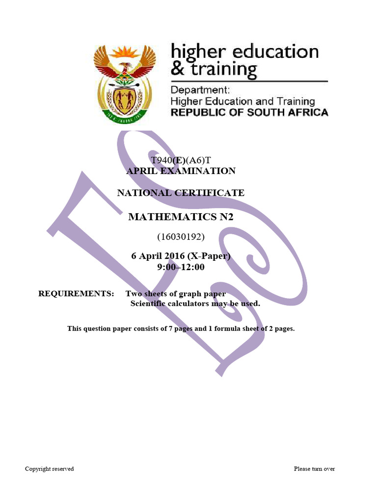 N2 Mathematics April 2016 | PDF | Angle | Cartesian Coordinate System