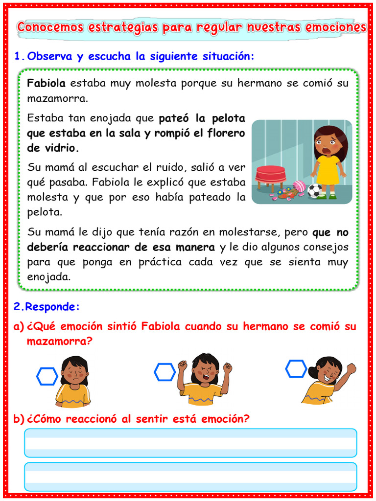 Ficha PS Conocemos Estrategias para Regular Nuestras Emociones 2024 Maestra Janet 2° | PDF
