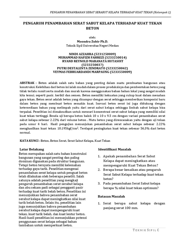 Laporan Mini Riset Kimia Teknik - Kel1 - Teknik Sipil C | PDF
