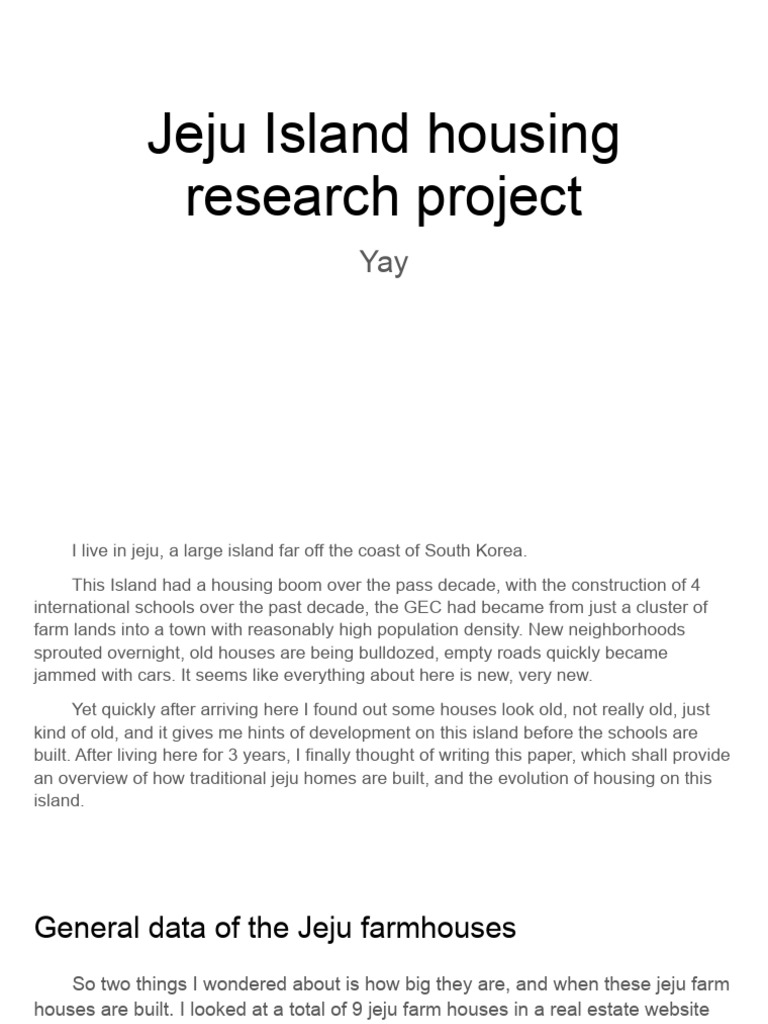 Jeju Island Housing Research Project | PDF