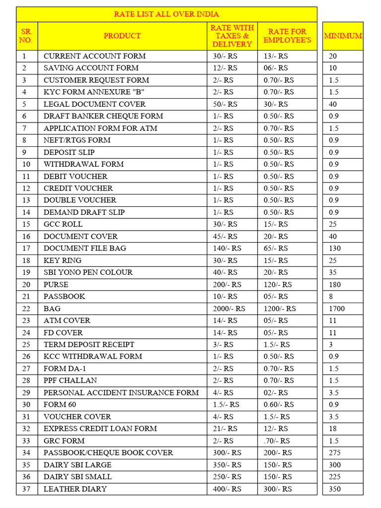 RATE LIST | PDF | Transaction Account | Payments