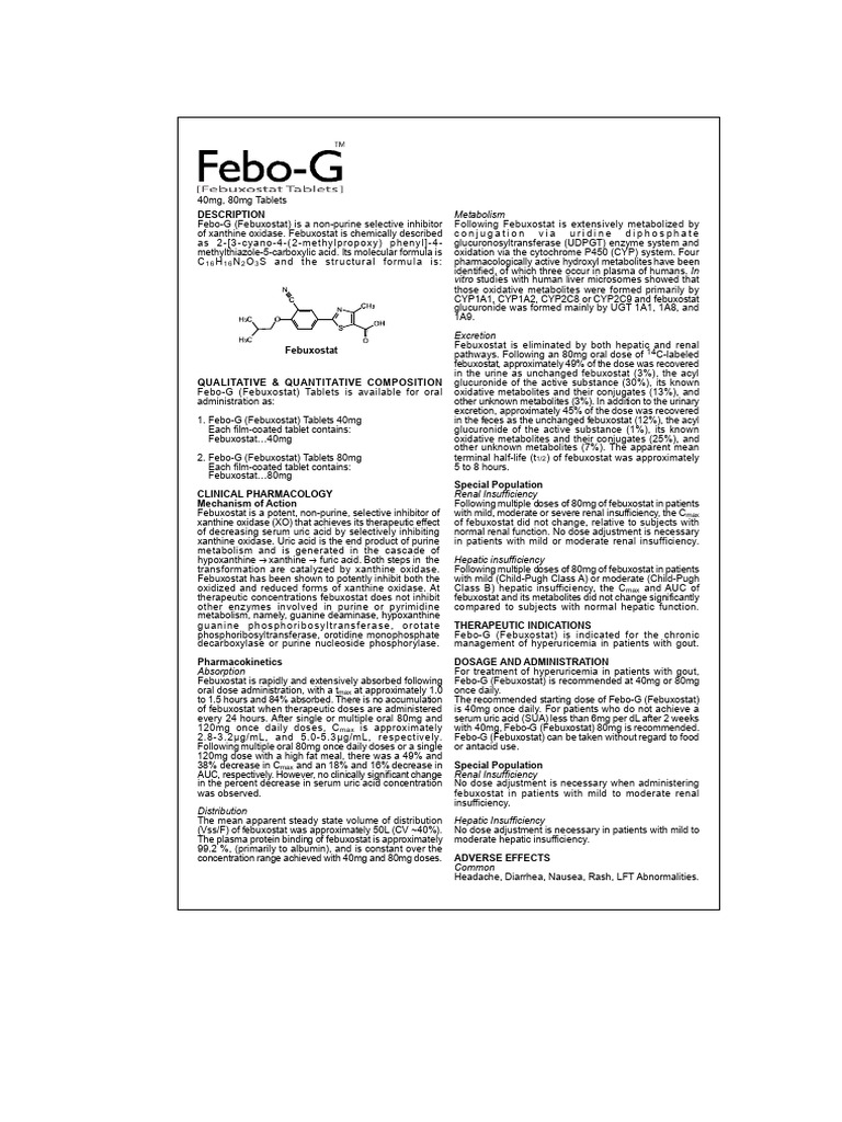 Febo G Tab Leaflet Export GA | PDF | Cytochrome P450 | Gout