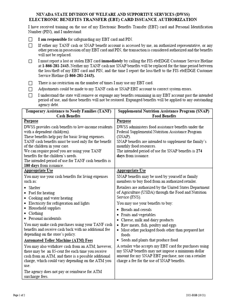 Nevada EBT Card Usage Guidelines | PDF | Supplemental Nutrition ...