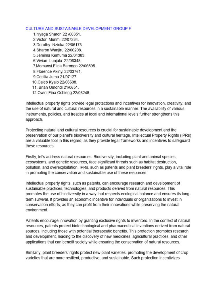 Culture and Sustainable Development Group F-1 | PDF | Traditional ...