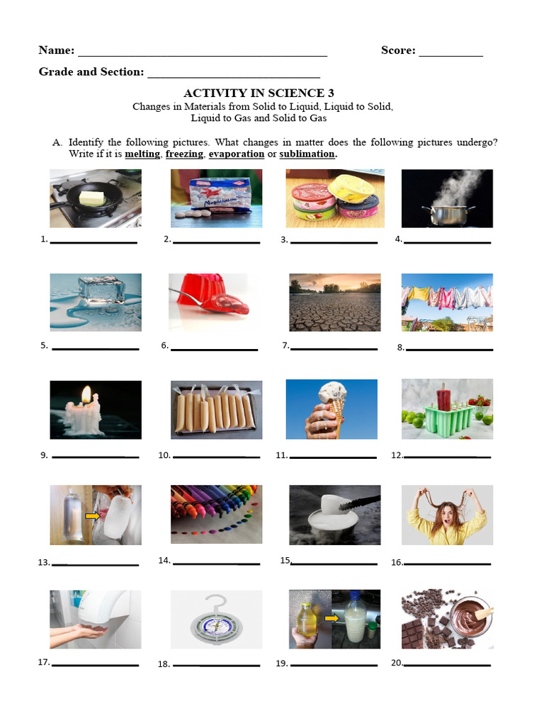 Science Activity Melting Freezing Evaporation Sublimation | PDF