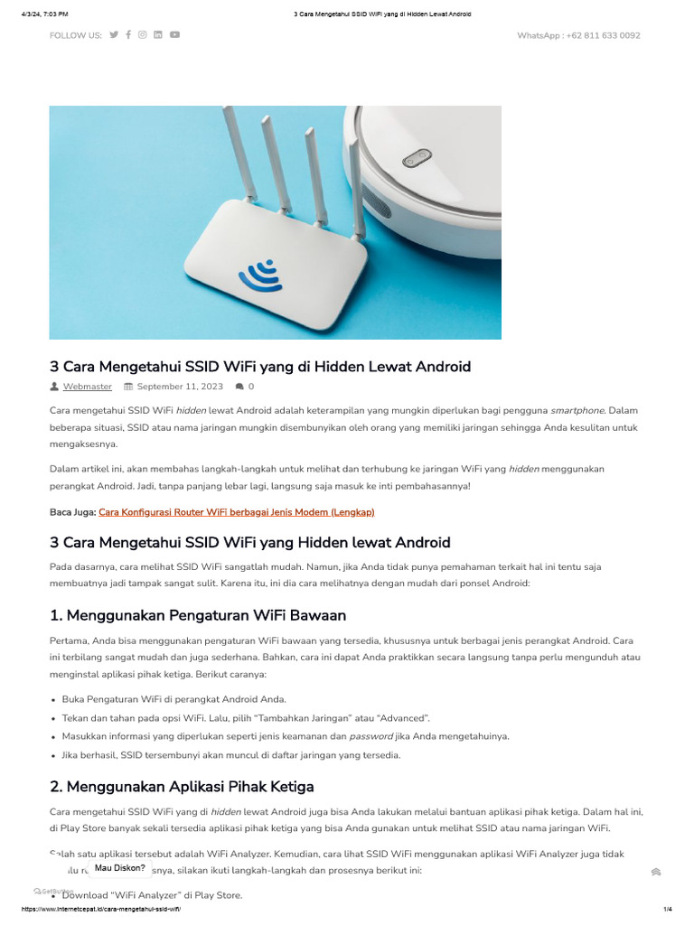 3 Cara Mengetahui SSID WiFi Yang Di Hidden Lewat Android | PDF