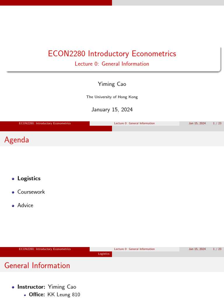 Topic0 General Information Handouts | PDF | Lecture | Econometrics