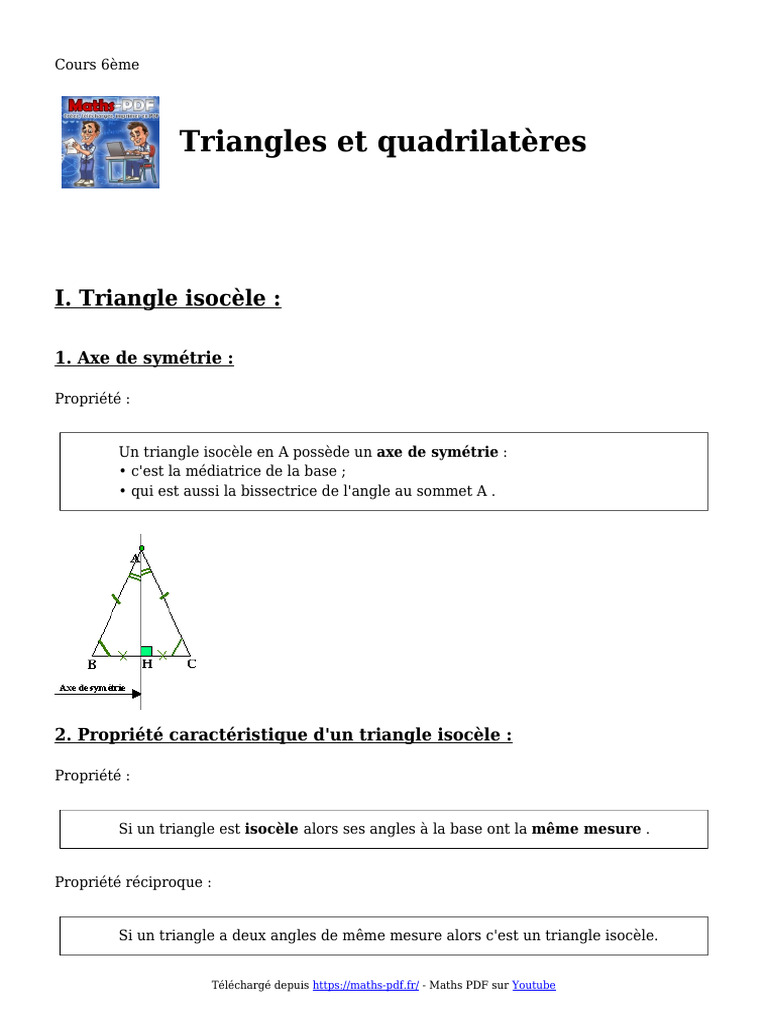 Propriétés des triangles et quadrilatères 6ème | PDF | Triangle ...