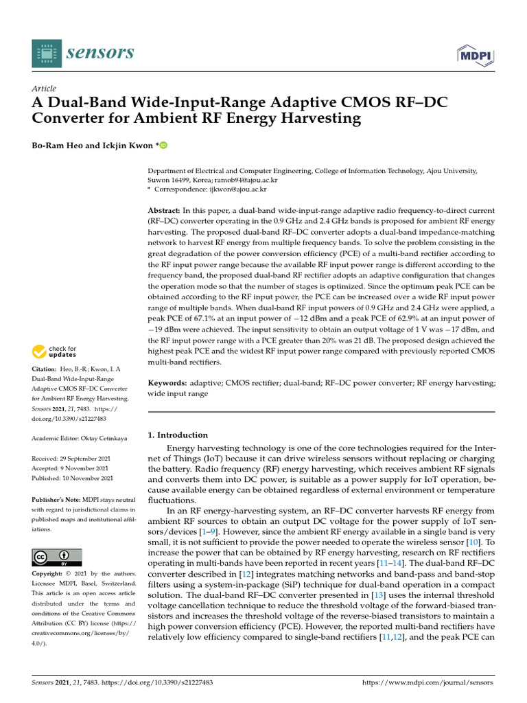 A Dual Band Wide Input Range Adaptive Cmos Rf Dc Converter For Ambient Rf Energy Harvesting