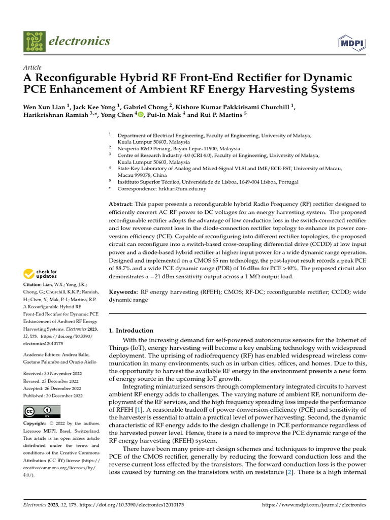 A Reconfigurable Hybrid RF Front-End Rectifier For | PDF | Rectifier | Mosfet
