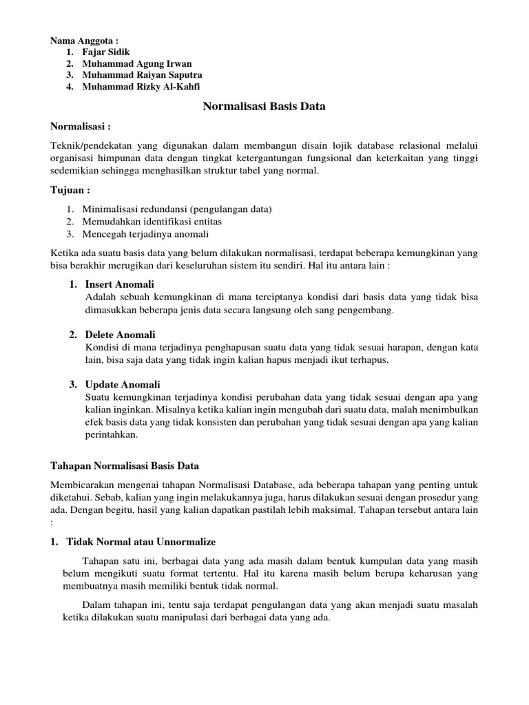Tugas Normalisasi Basis Data | PDF