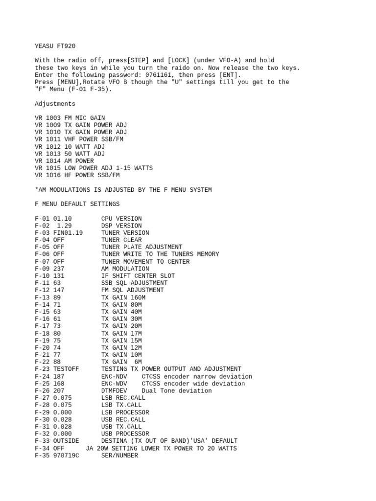 FT-920 Adjustments | PDF