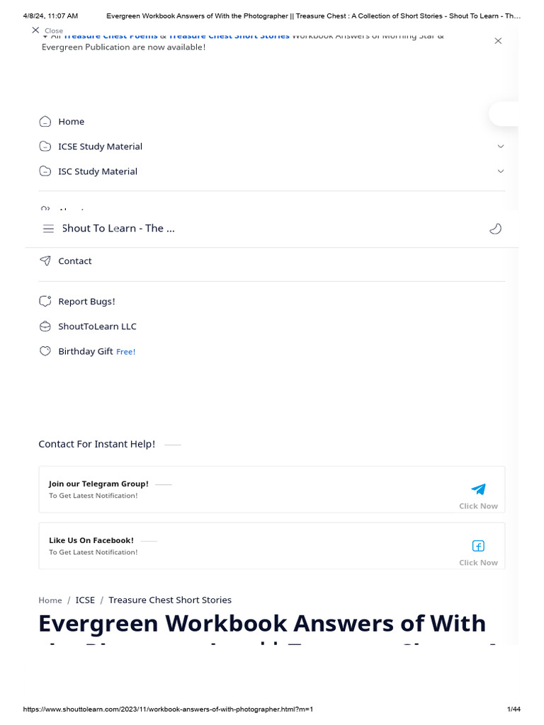 Evergreen Workbook Answers of With The Photographer - Treasure Chest ...