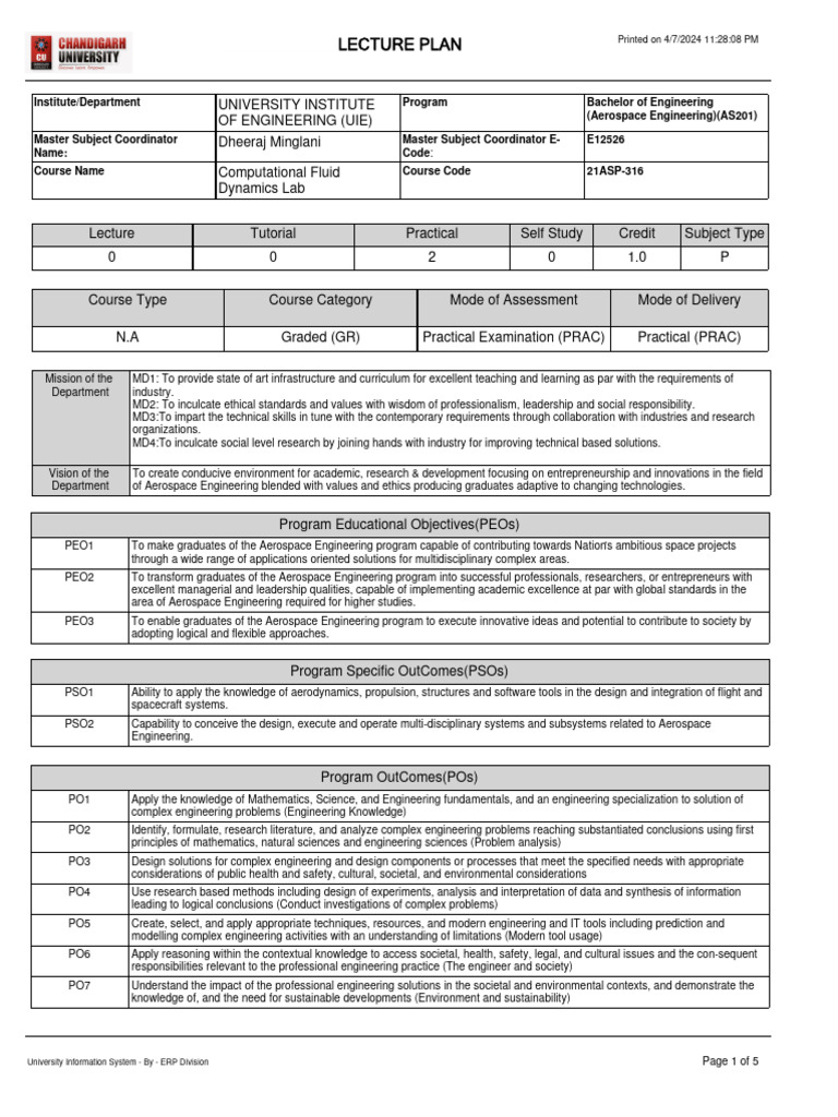 LecturePlan AS201 21ASP-316 | PDF | Engineering | System