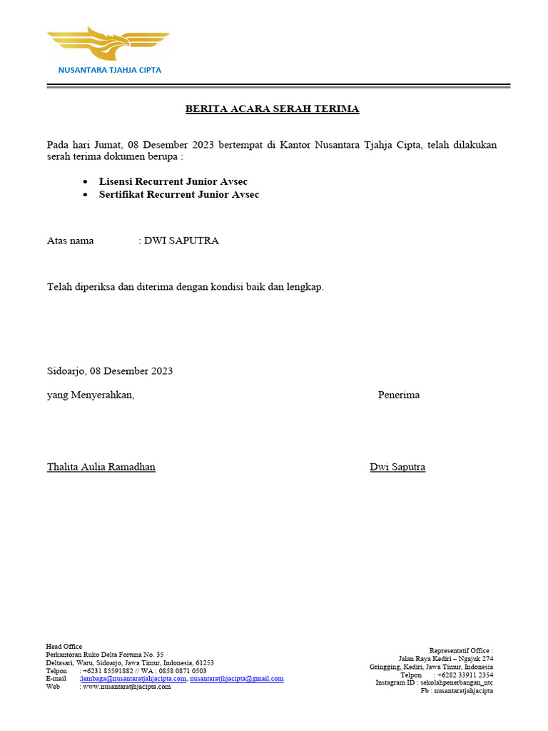 BERITA ACARA SERAH TERIMA LISENSI - Dwi Saputra | PDF