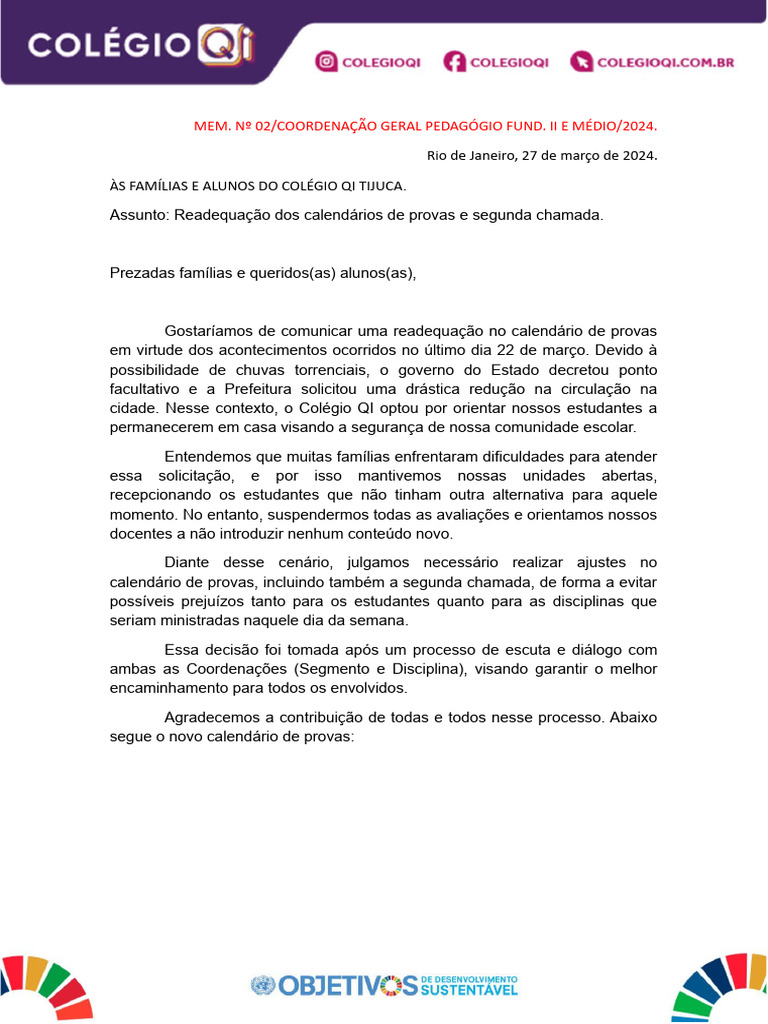 Circular Readequacao Do Calendario de Provas 1o Bimestre | PDF