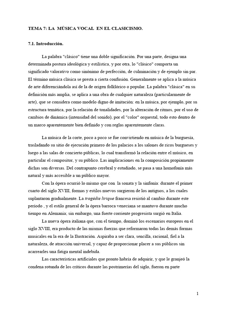 TEMA 7. La música vocal en el Clasicismo. | PDF | Ópera | Wolfgang Amadeus Mozart