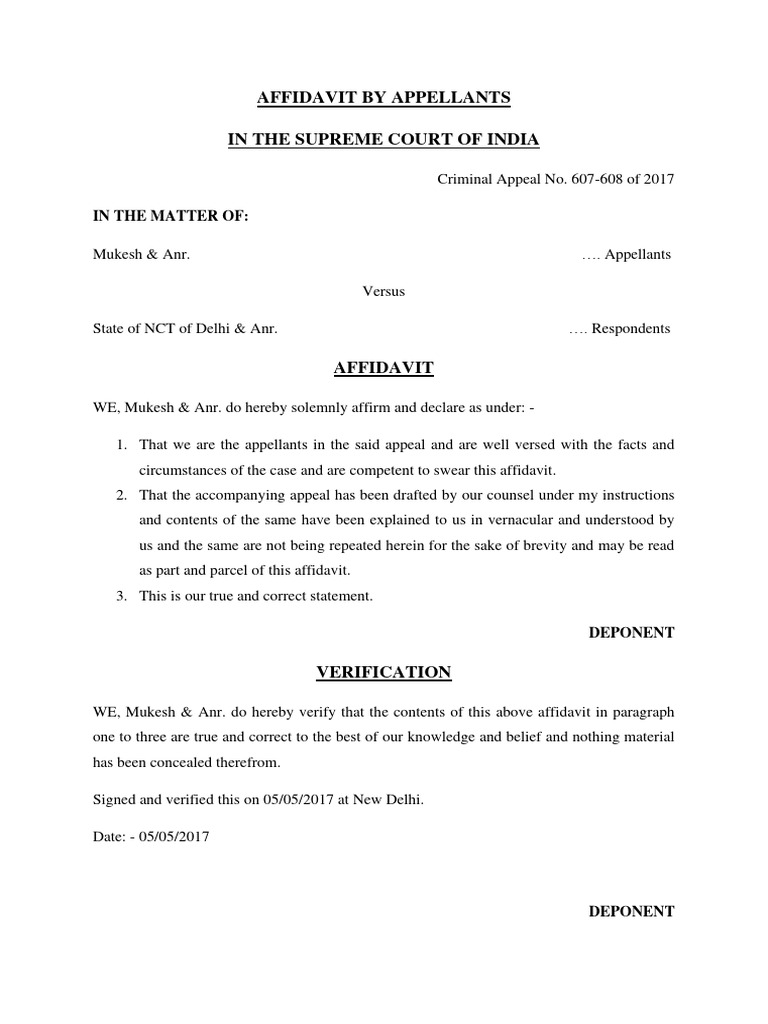 Affidavit by Mukesh in Supreme Court | PDF