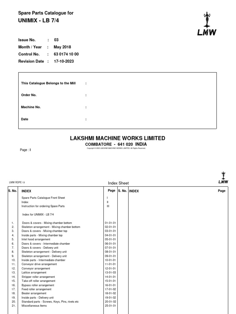 Unimix LB7 - 4 Spare Part Catlog | PDF | Door | Belt (Mechanical)