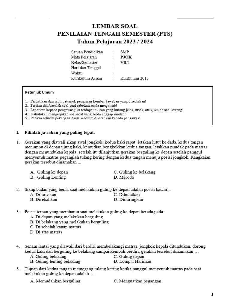 Soal PAT PJOK K7 | PDF