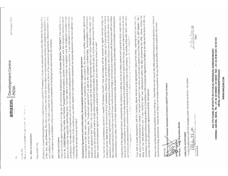 Amazon Offer Letter | PDF