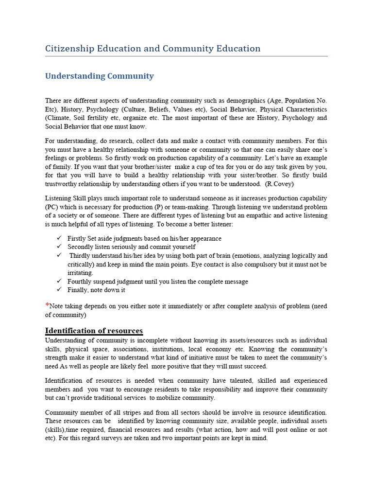Citizenship Education and Community Education | PDF | Community | Strategic Planning