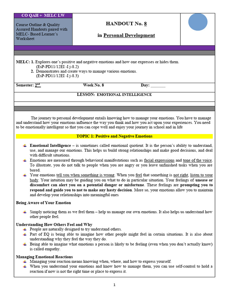 PERDEV-WEEK-8-Handout Grade 11 | PDF | Feeling | Emotions