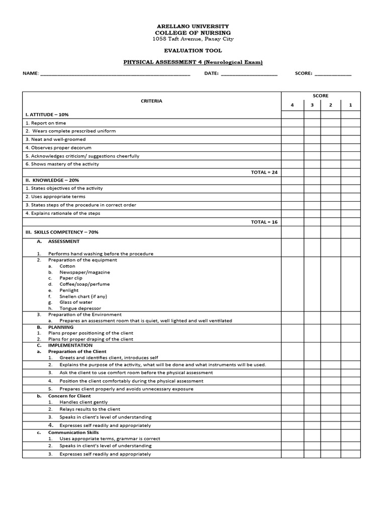 Neurological Assessment Evaluation Tool | PDF | Human Anatomy | Nervous ...