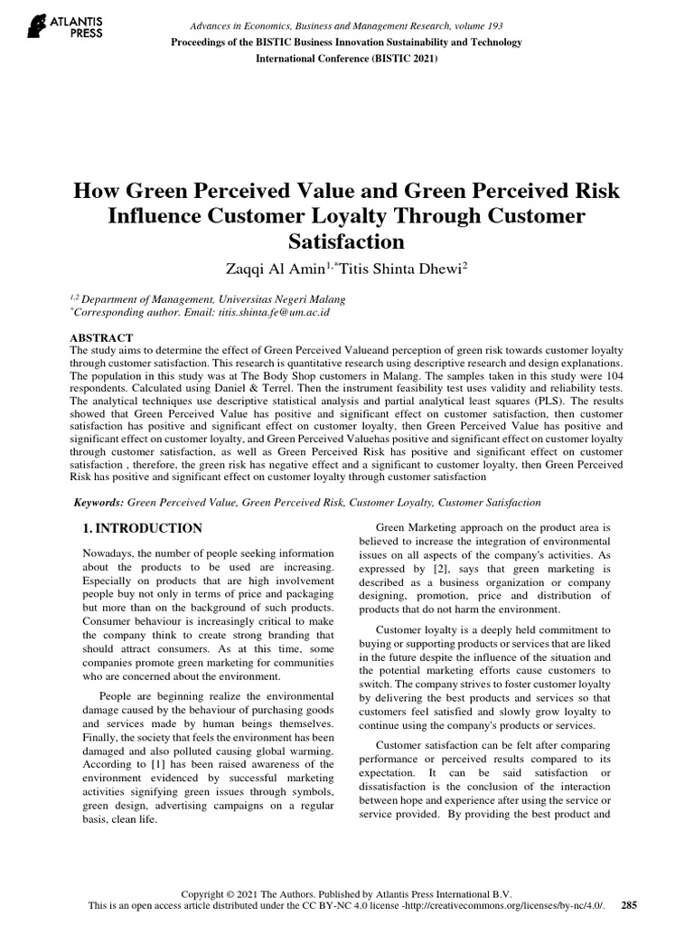 How Green Perceived Value and Green Perceived Risk Influence Customer ...