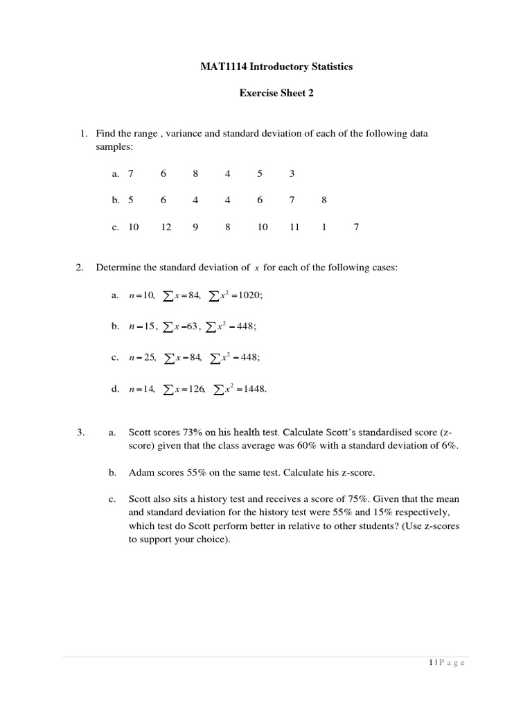 Exercise Sheet 2 | PDF | Standard Deviation | Standard Score