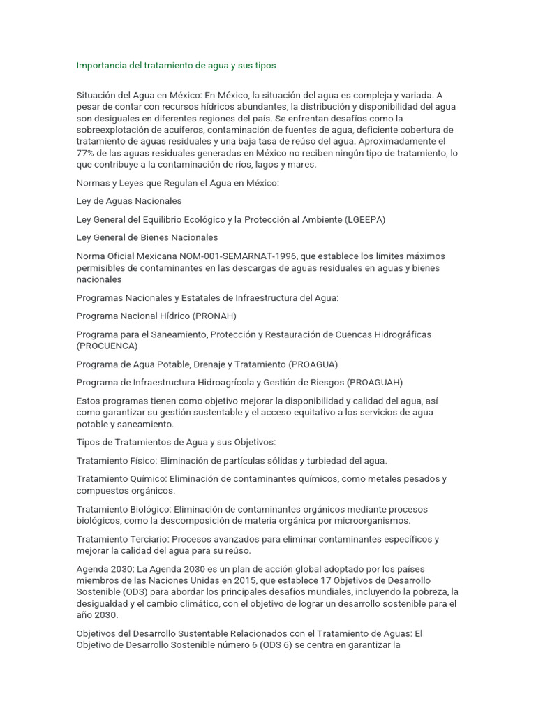 Importancia Del Tratamiento de Agua y Sus Tipos | PDF | Agua | Tratamiento de aguas residuales