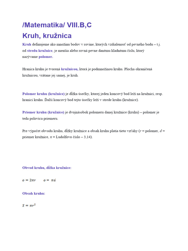 Matematika Viii B C Kruh Kruznica Pdf