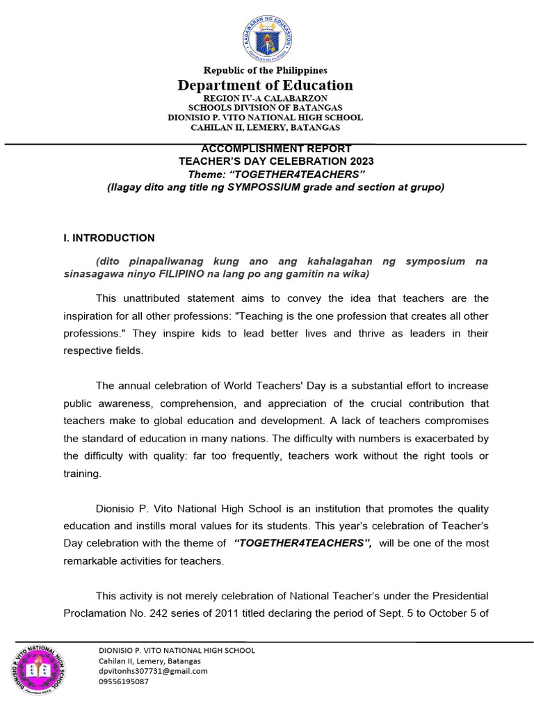 Teacher's Day Celebration 2023 Report | PDF | Learning | Behavior ...