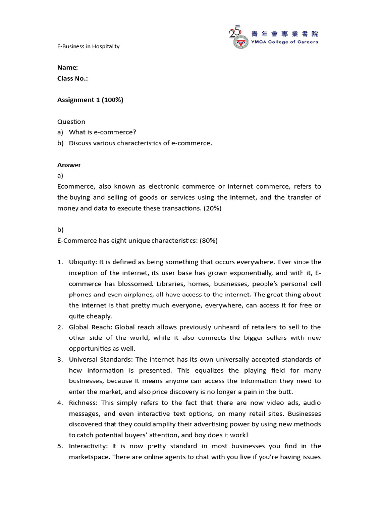 Assignment 1 (Model Answer) | PDF | E Commerce | Internet