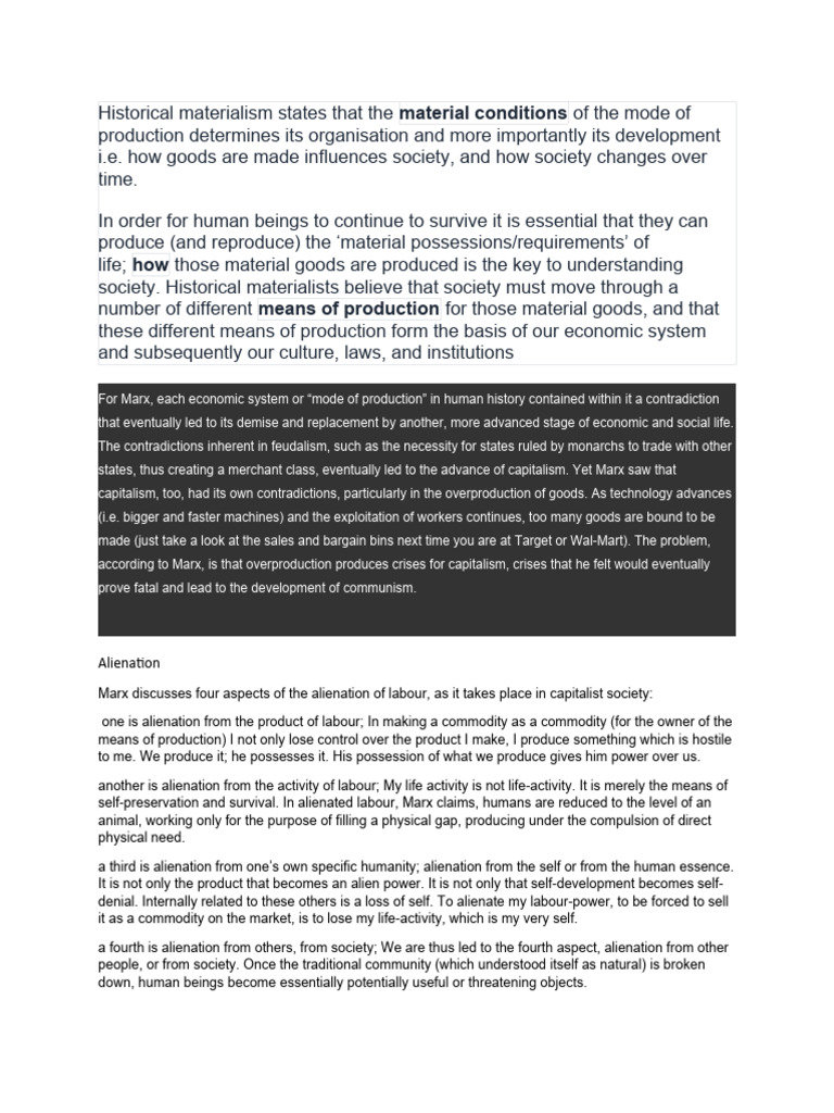 Historical Materialism States That The | PDF | Marx's Theory Of ...