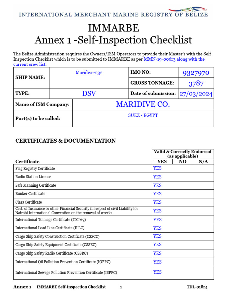 TDL-018r4 Annex 1- IMMARBE Self-Inspection Checklist_unlocked (1)1 ...