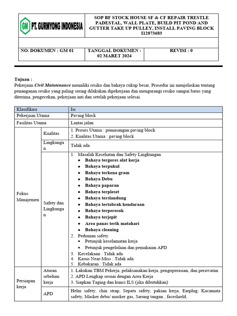 Sop Paving Block | PDF