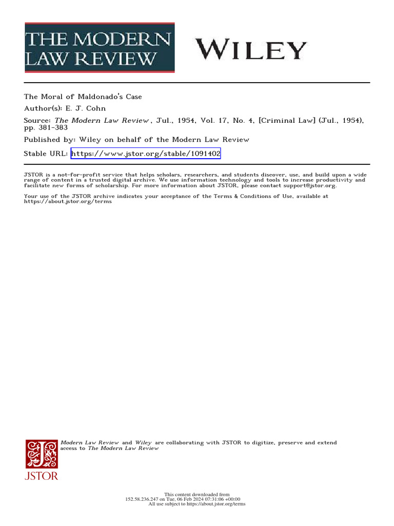 Cohn - The Moral of Maldonado's Case | PDF | Justice | Crime & Violence
