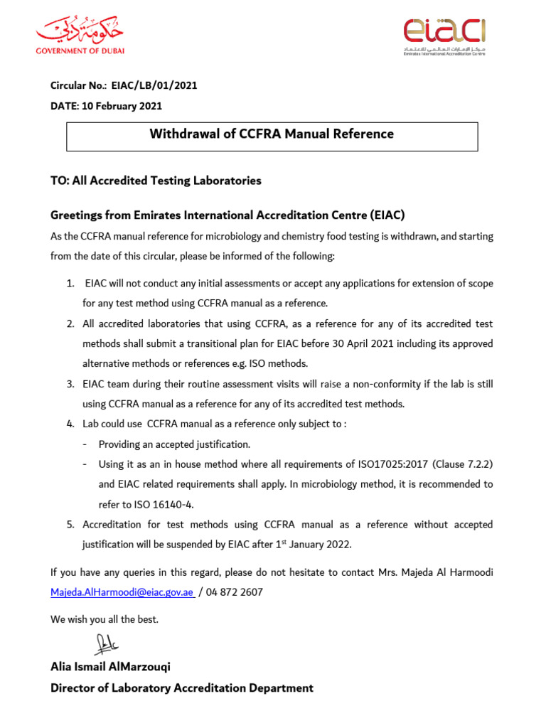 EIAC-LB-01-2021 - Withdrawal of CCFRA Manual | PDF