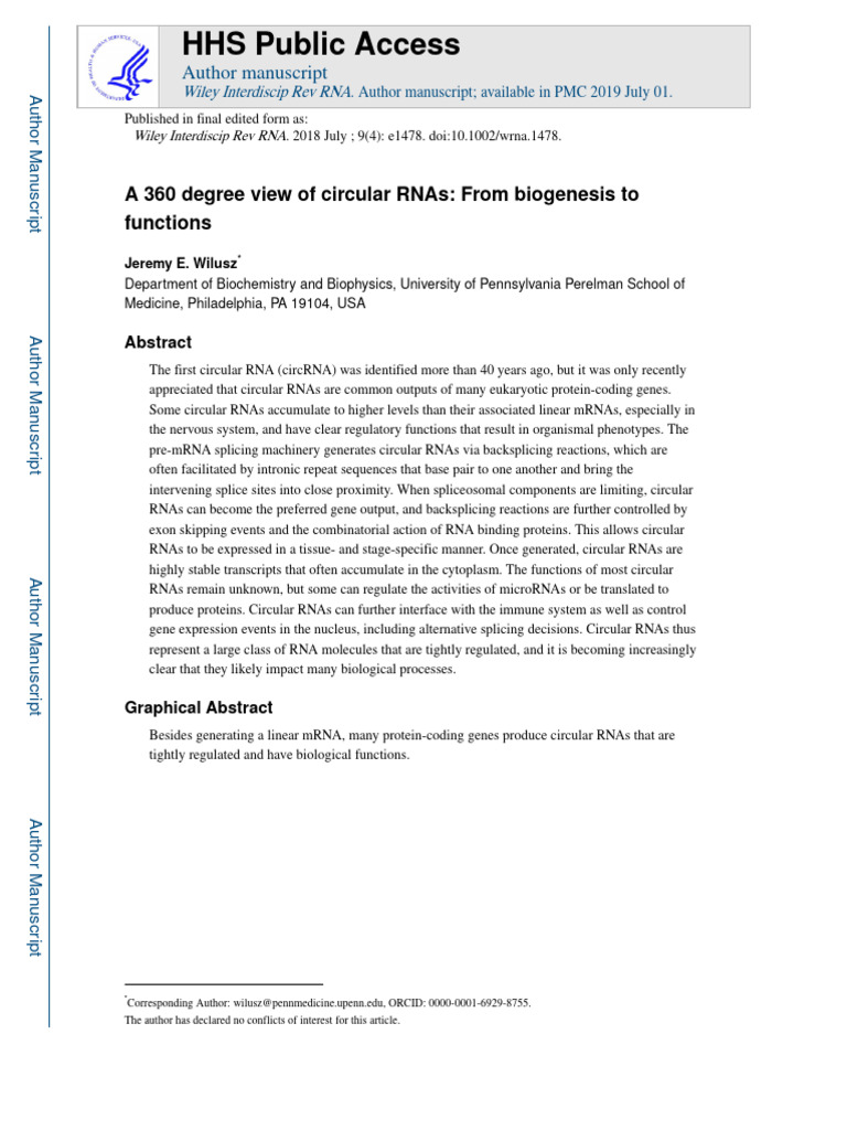 A 360 Degree View of Circular RNAs | PDF | Rna Splicing | Rna