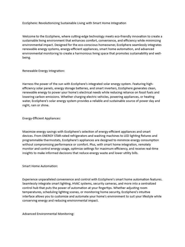 EcoSphere: Smart Sustainable Living Solutions | PDF | Efficient Energy ...