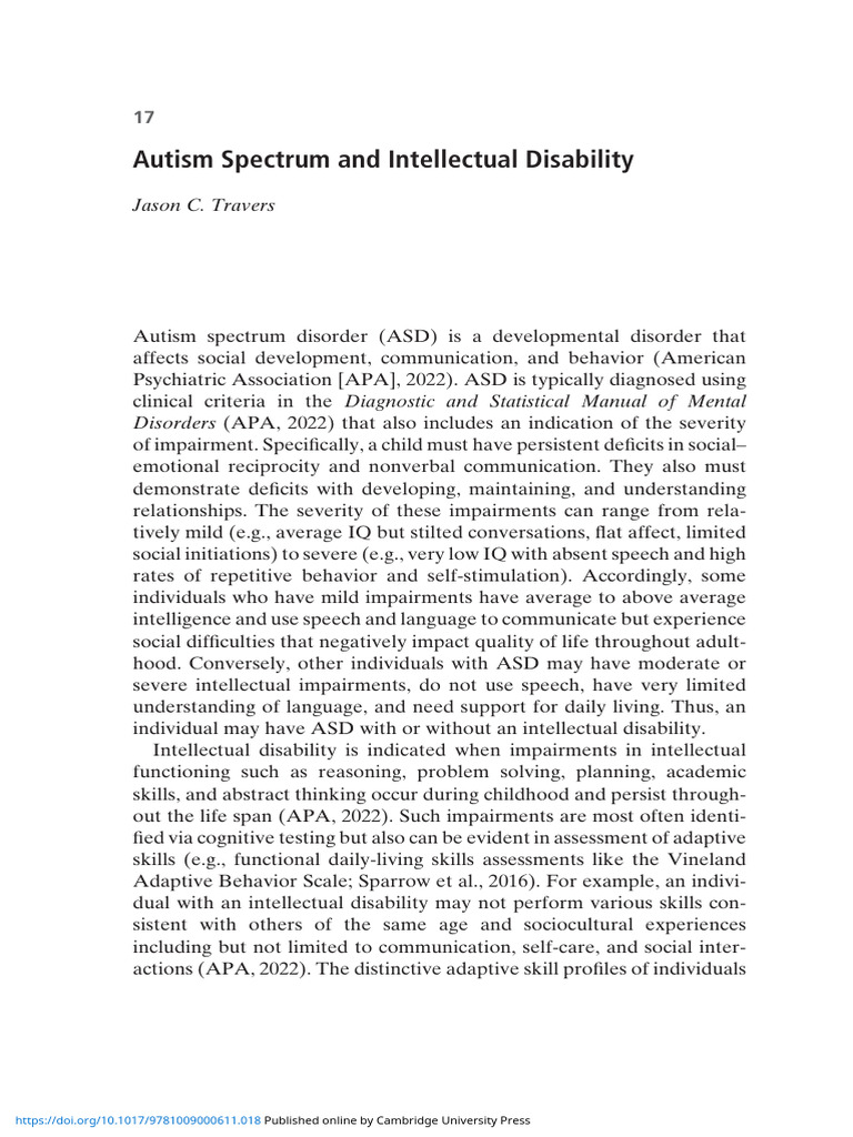 Autism Spectrum and Intellectual Disability | Download Free PDF ...
