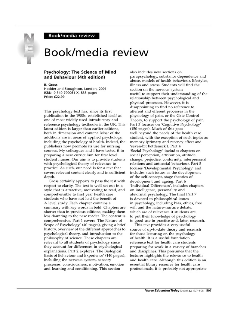 Book Review: Psychology The Science of Mind and Behaviour | PDF ...