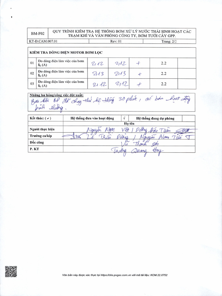 Biên bản nghiệm thu - BDNN 3T hệ thống xử lý nước thải GDC (Phần điện ...