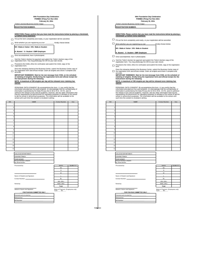 Fun Run 2024 - Registration Form | PDF