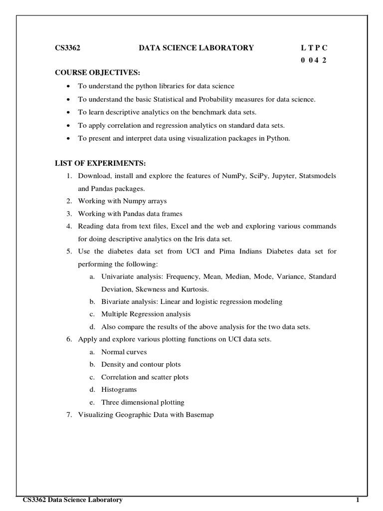 CS3362 - Data Science Laboratory - Manual - Final-1 | PDF | Interpolation | Logistic Regression